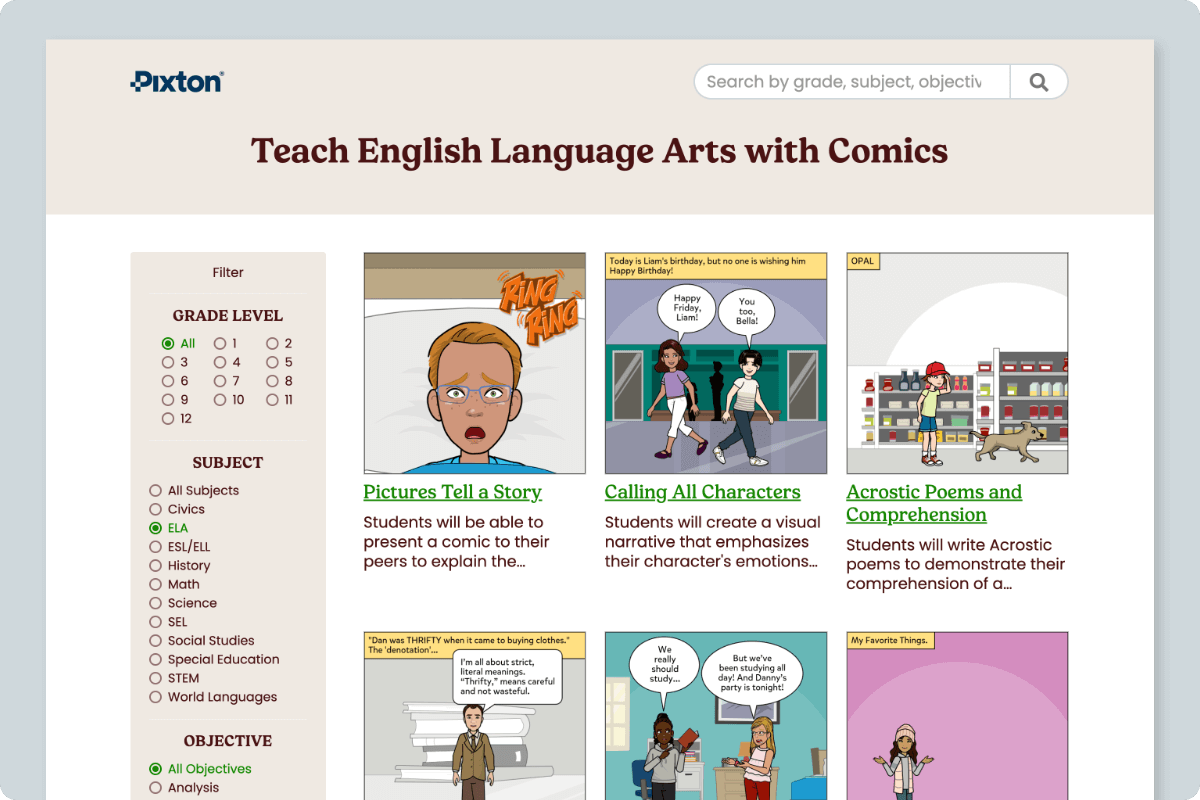 English Language Arts with Pixton